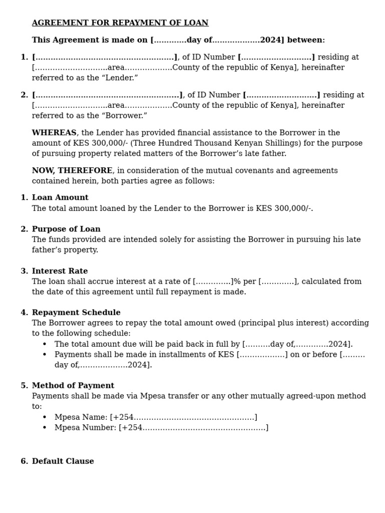 Loan Repayment Agreement Template | PDF | Loans | Interest