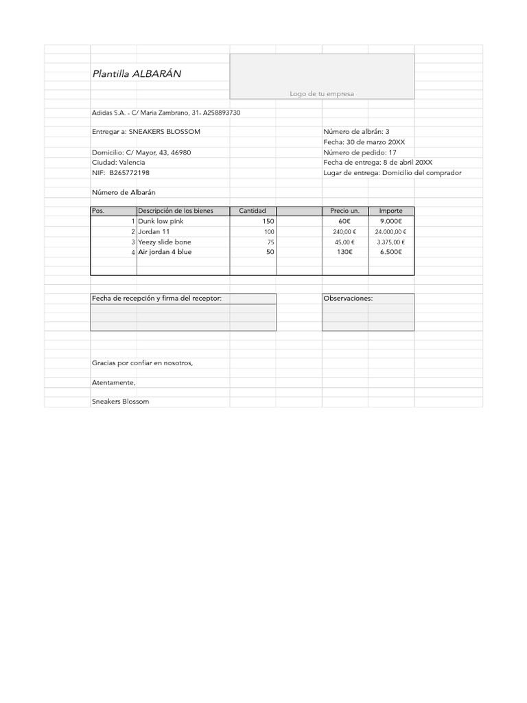 Albaran Pedido 4 - Hoja 1 | PDF