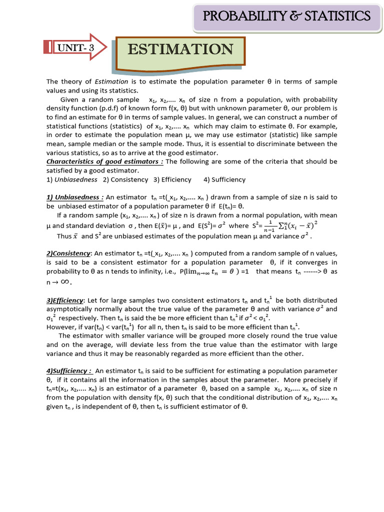 Unit 3 Estimation Pdf Estimator Bias Of An Estimator