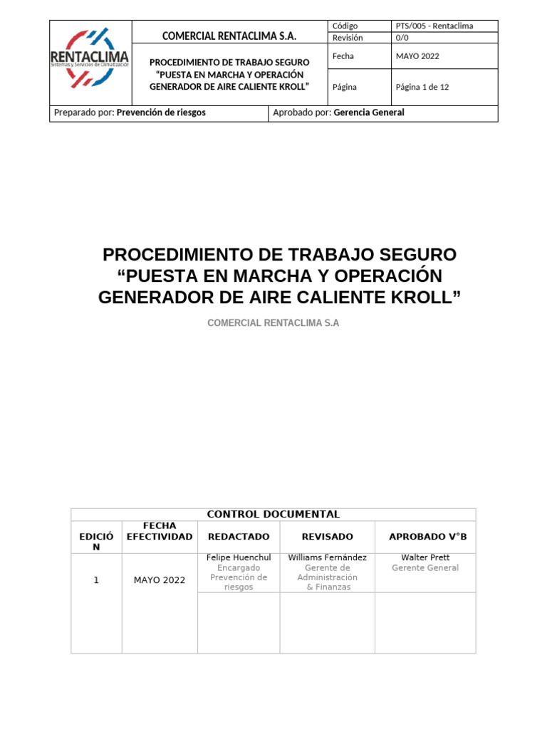 PTS5. Procedimiento Puesta en Marcha y Operación GAC Kroll | PDF | Termostato | Combustión