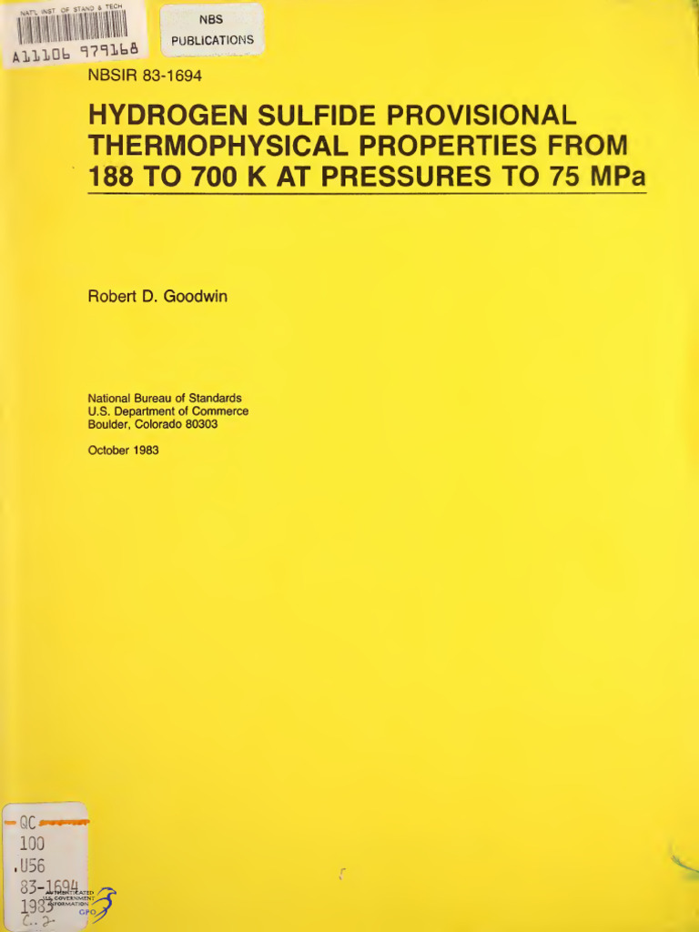 H2S Thermophysical Properties | PDF | Enthalpy | Thermodynamics