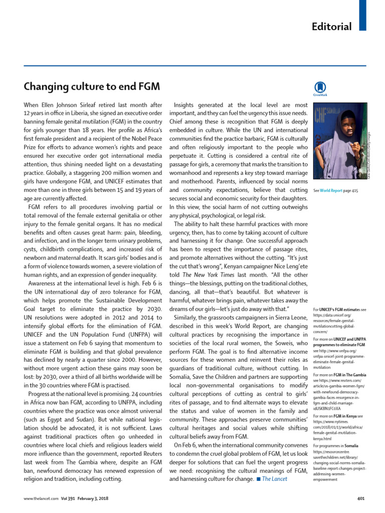 Changing Culture To End FGM - Lancet | PDF | Female Genital Mutilation ...