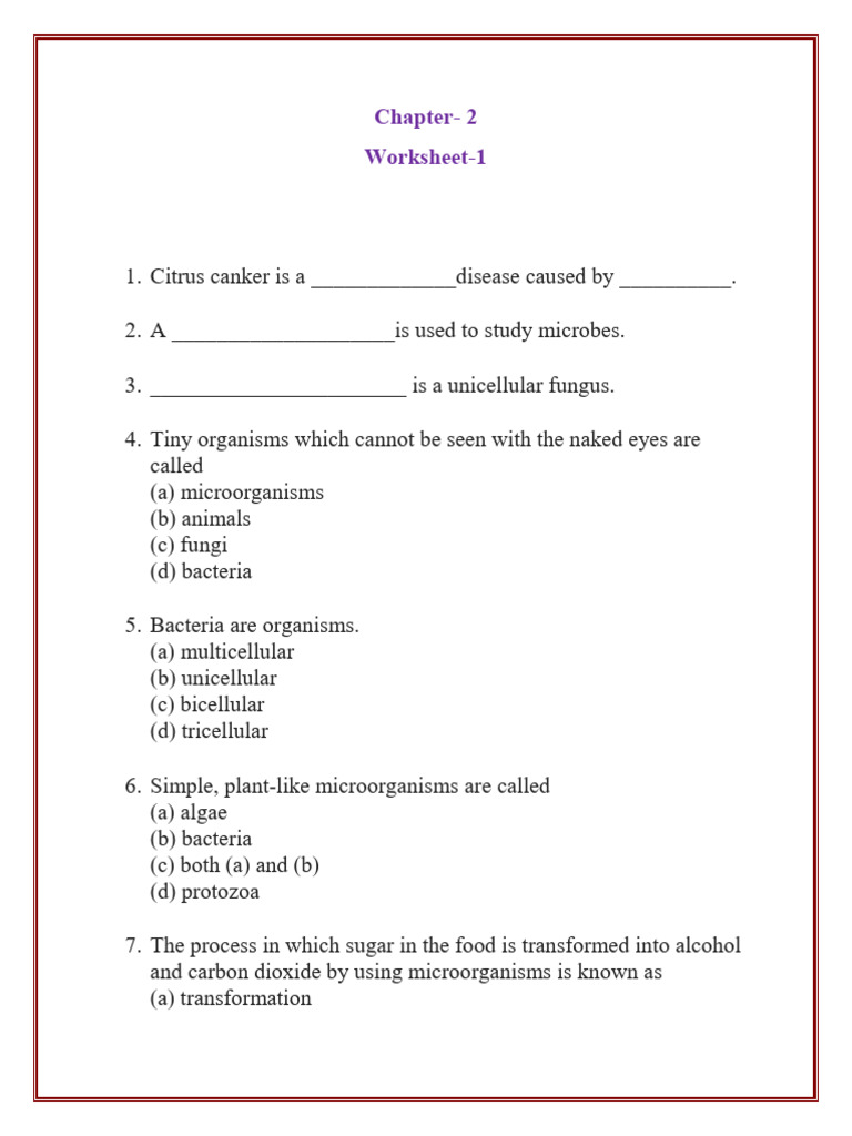 Microorganisms Worksheet | PDF