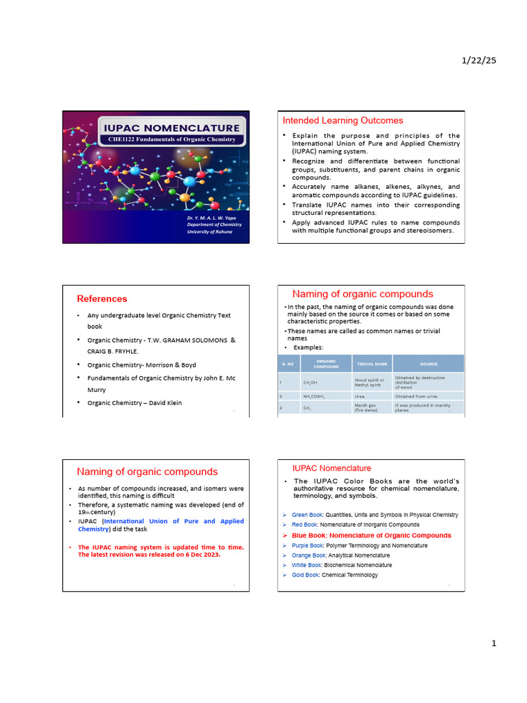 04 IUPAC Nomenclature-2024 CHE 1122 LY ComplteNote Day01Day02 (2) | PDF ...
