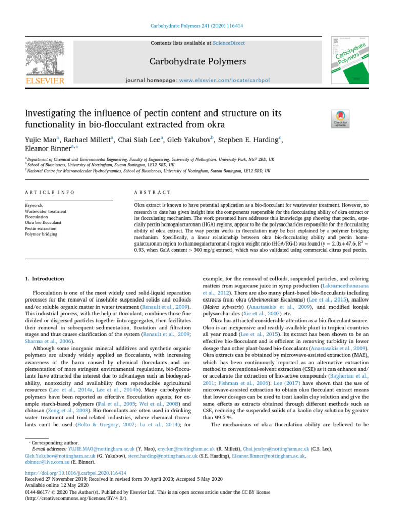Pectin's Role in Okra Bio-Flocculant Functionality | PDF | Physical ...