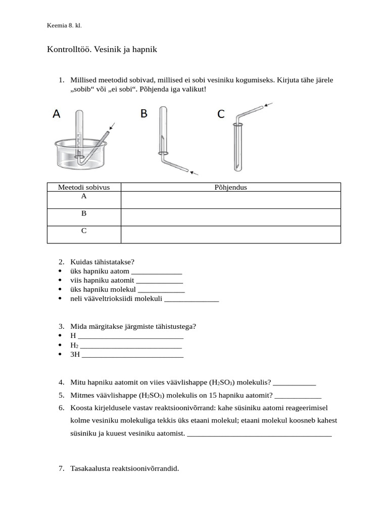 KT. Vesinik Ja Hapnik | PDF