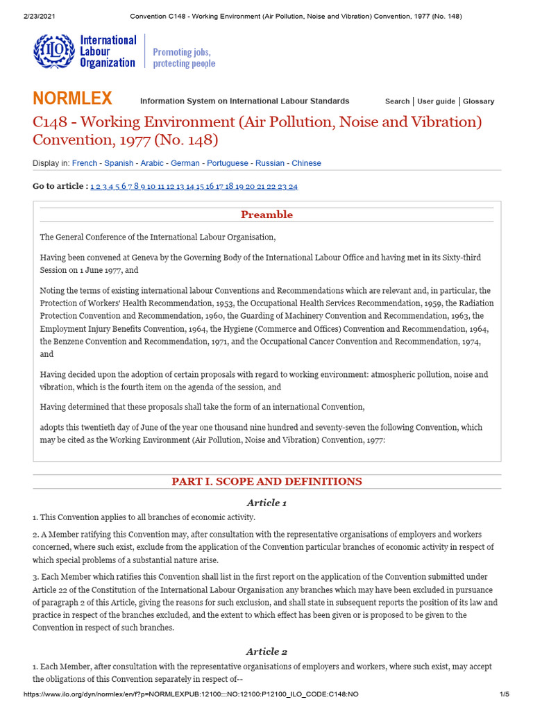 ILO Convention C148 on Noise and Vibration | PDF | International Labour ...