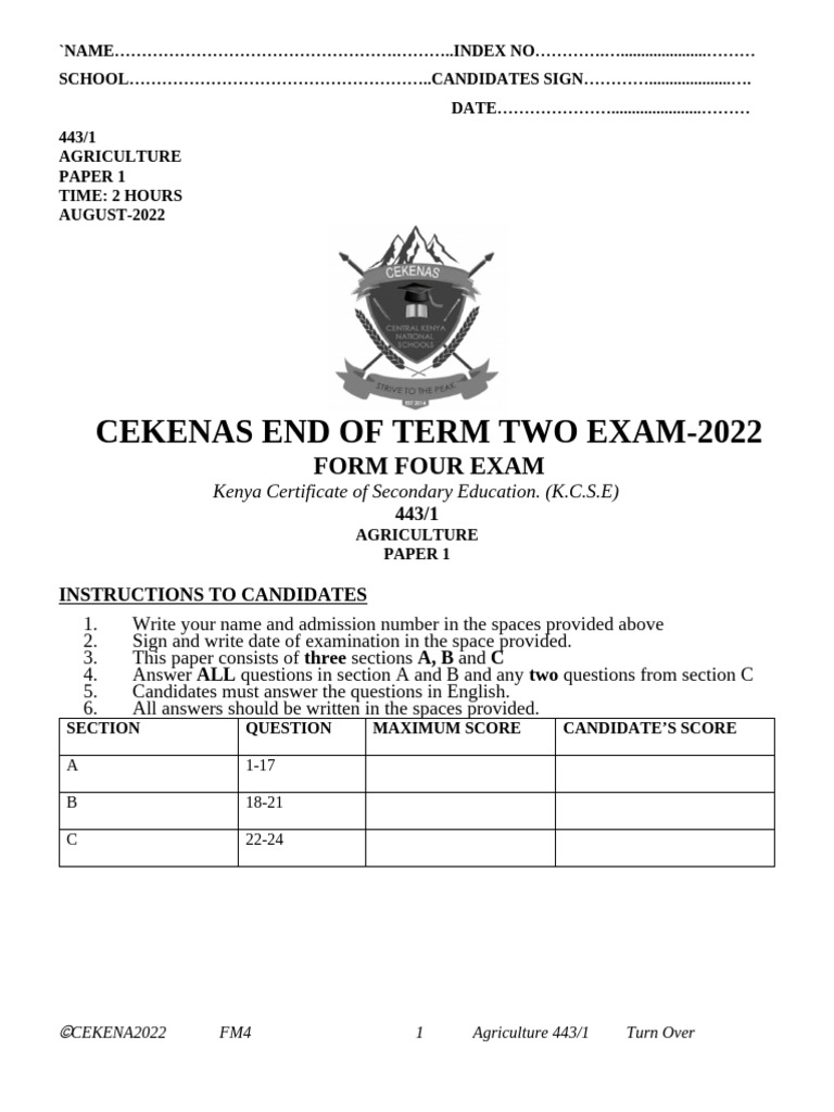 Agriculture-pp1-form-4 | PDF | Food Industry | Agriculture