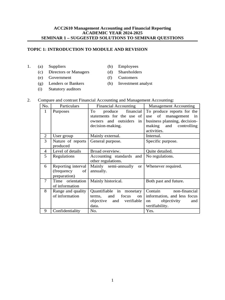 Management Accounting Seminar Solutions | PDF | Accounting | Financial ...
