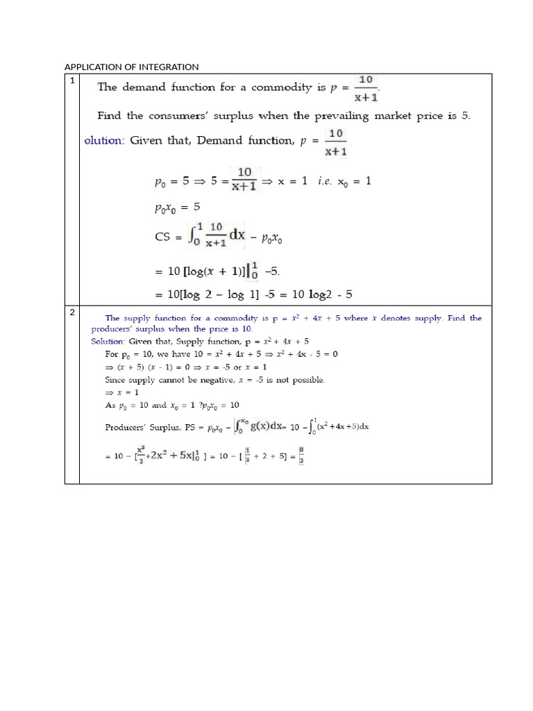 APPLICATION OF INTEGRATION Ans Key | PDF