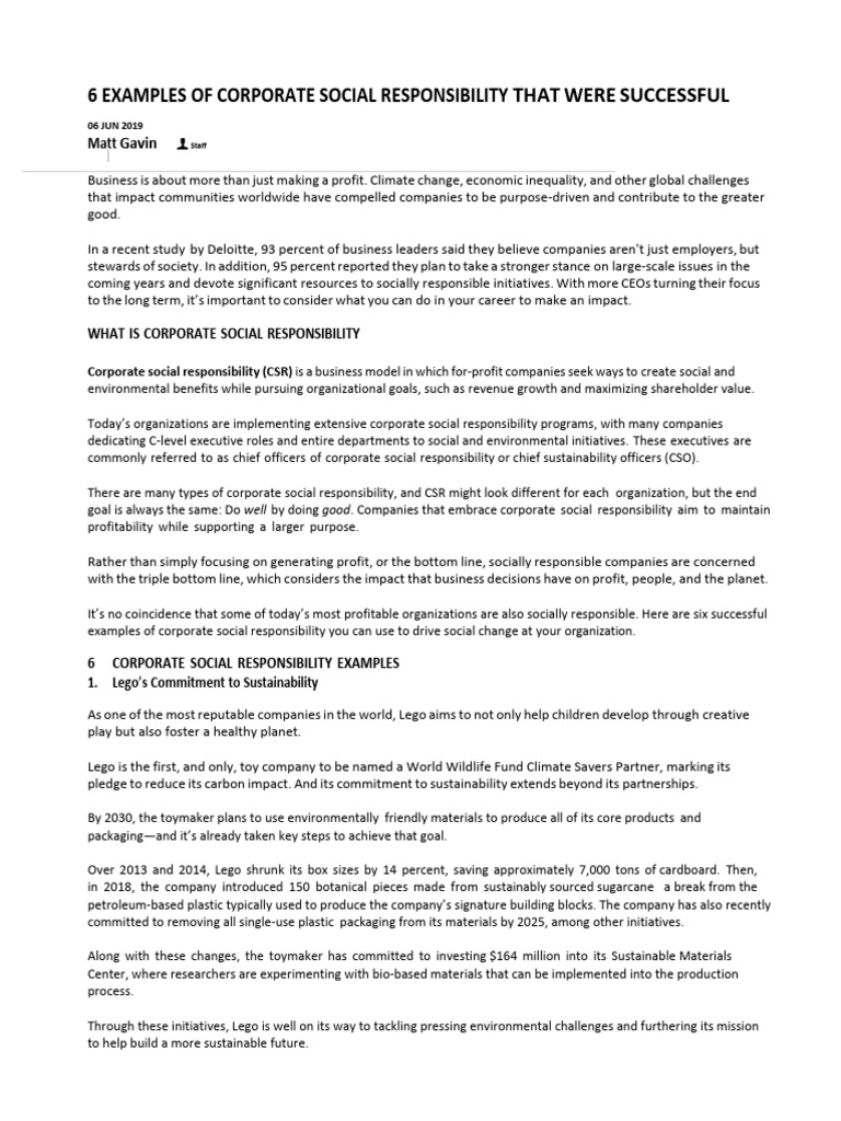Successful Corporate Social Responsibility Examples | PDF | Corporate ...