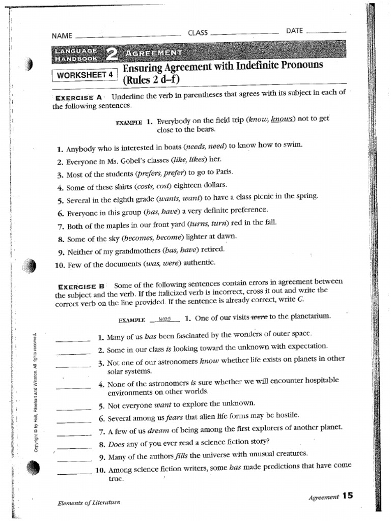 4 Subject Verb Agreement With Indefinite Pronouns | PDF