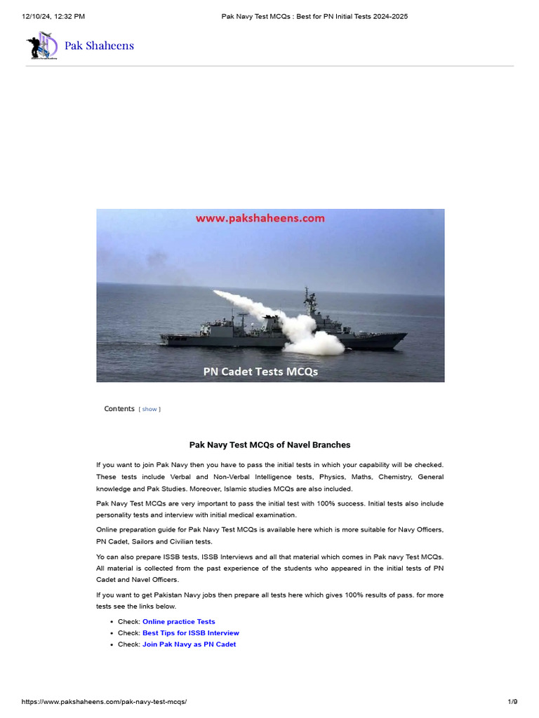 Pak Navy Test MCQs - Best For PN Initial Tests 2024-2025 | PDF | Byte ...