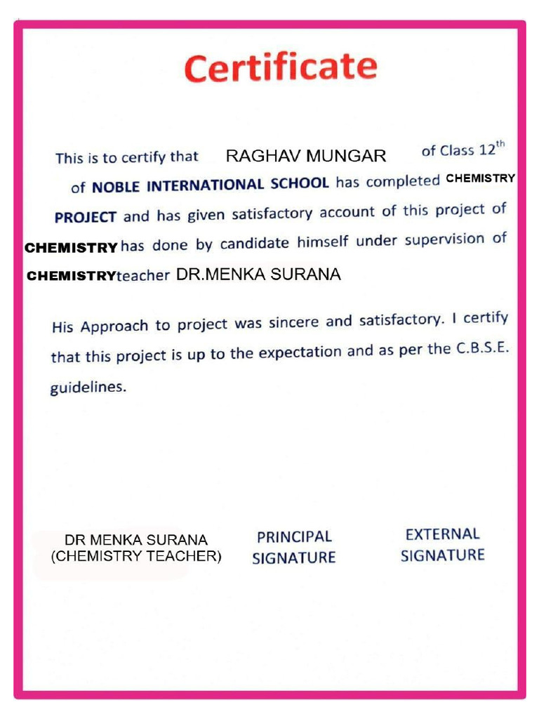 Chemistry Certificate 001 | PDF