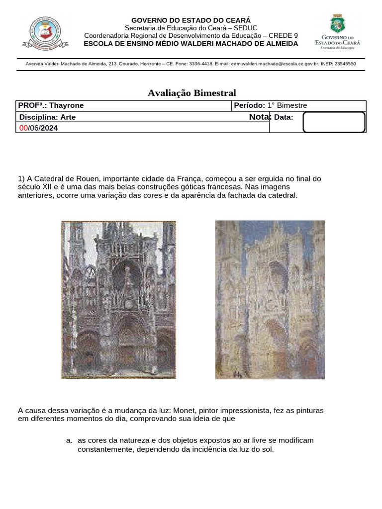 Impressionismo 1 Bim 2024 | PDF | Impressionismo | Claude Monet