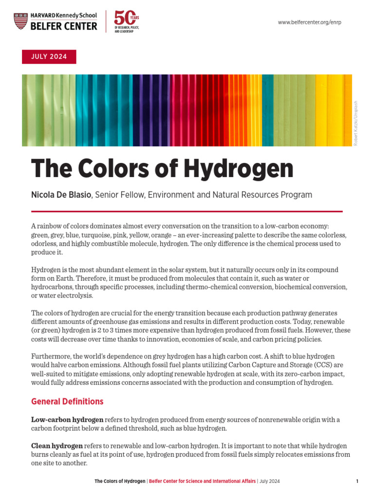 De Blasio Colors of Hydrogen Handout | PDF | Hydrogen | Hydrogen Economy