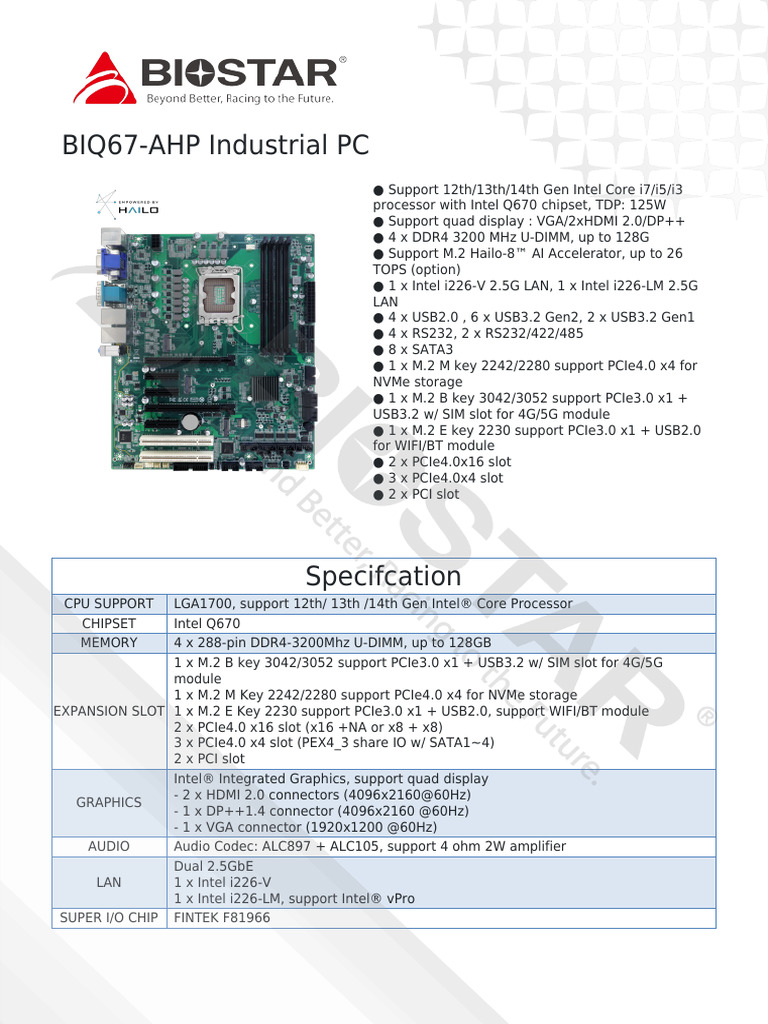 BIOSTAR_BIQ67-AHP_SPEC | PDF | Personal Computers | Computing