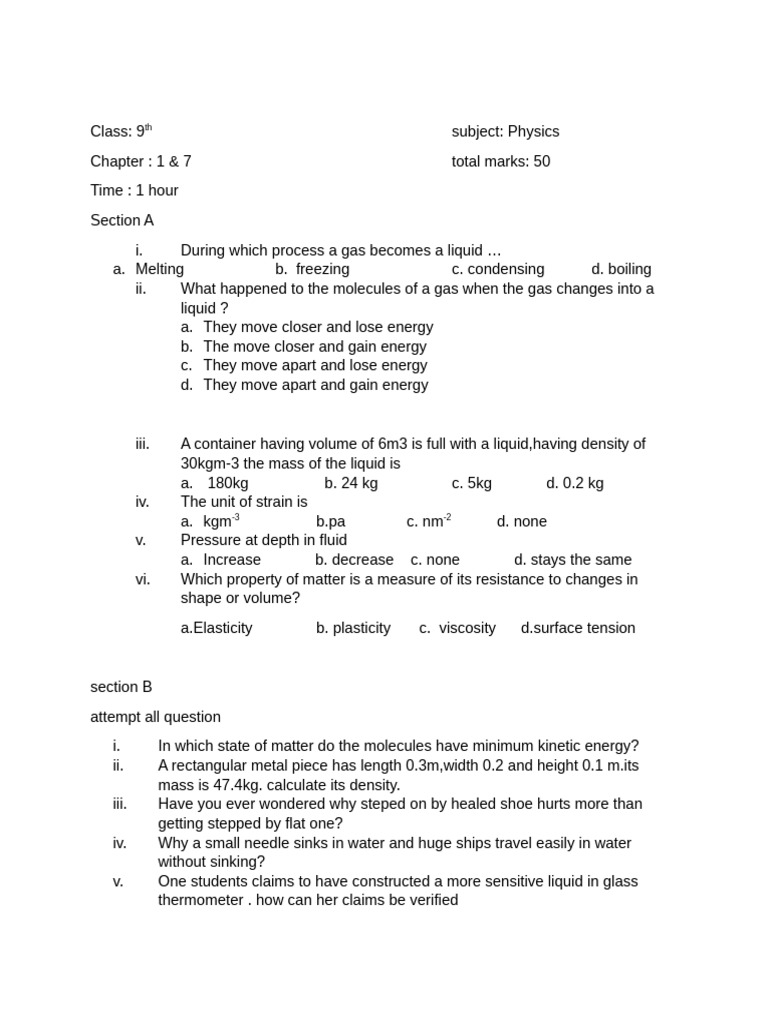 physics 1 & 7 | PDF | Liquids | Gases