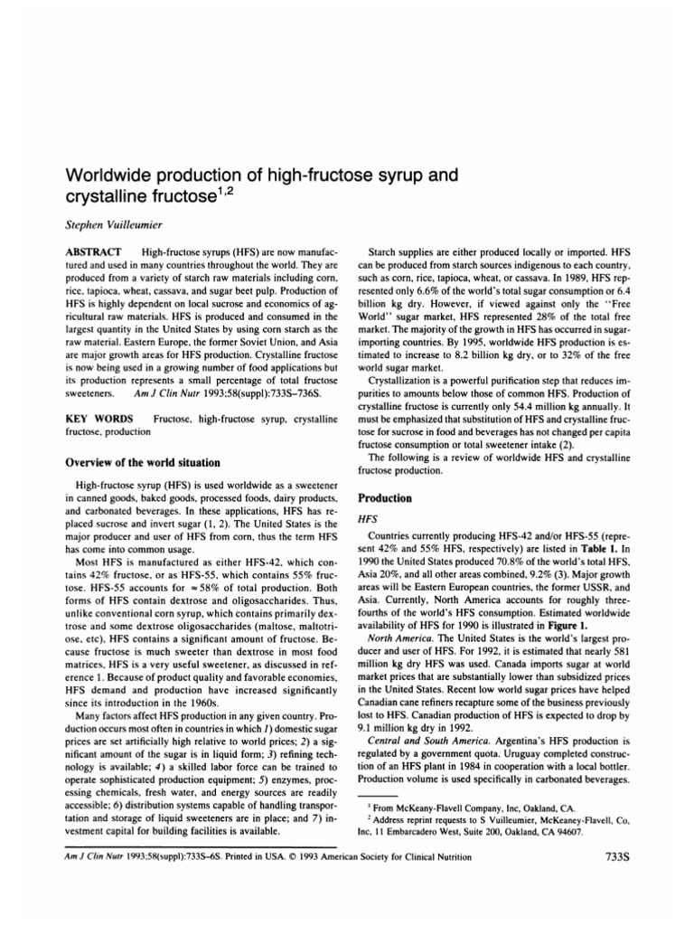 Worldwide Production of High-Fructose Syrup and Crystalline Fructose ...