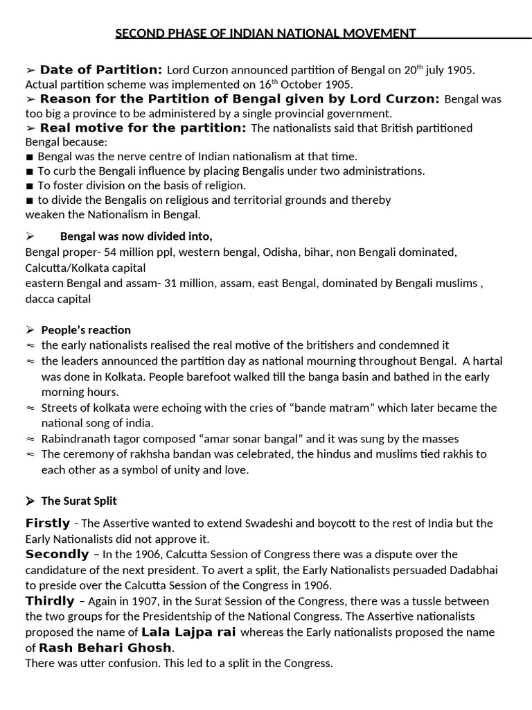 Second Phase of Indian Nationalism | PDF | Bengal | Partition Of India