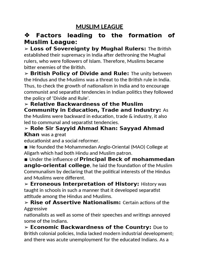 5)Muslim League | PDF | All India Muslim League | British Raj