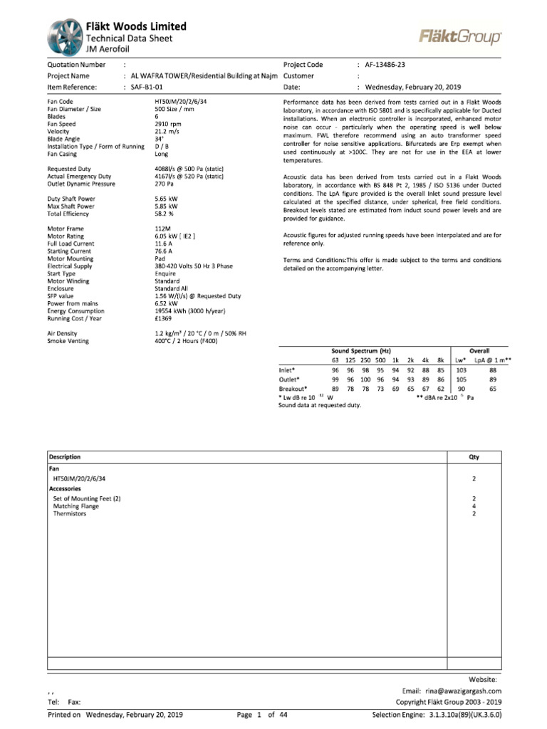 Fan Data Sheet 1 | PDF