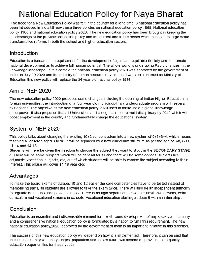 NEP 2020: Transforming India's Education | PDF