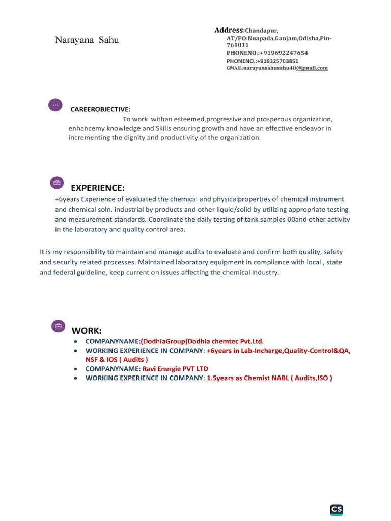 Narayan Sahu - Resume (O) | PDF
