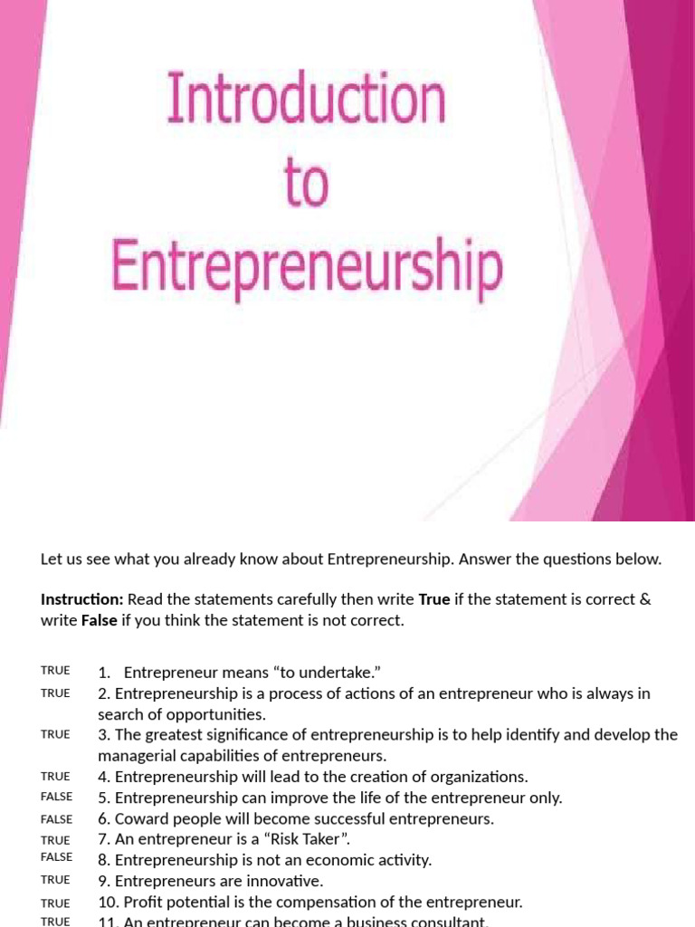 Introduction To Entrepreneurship | PDF | Entrepreneurship