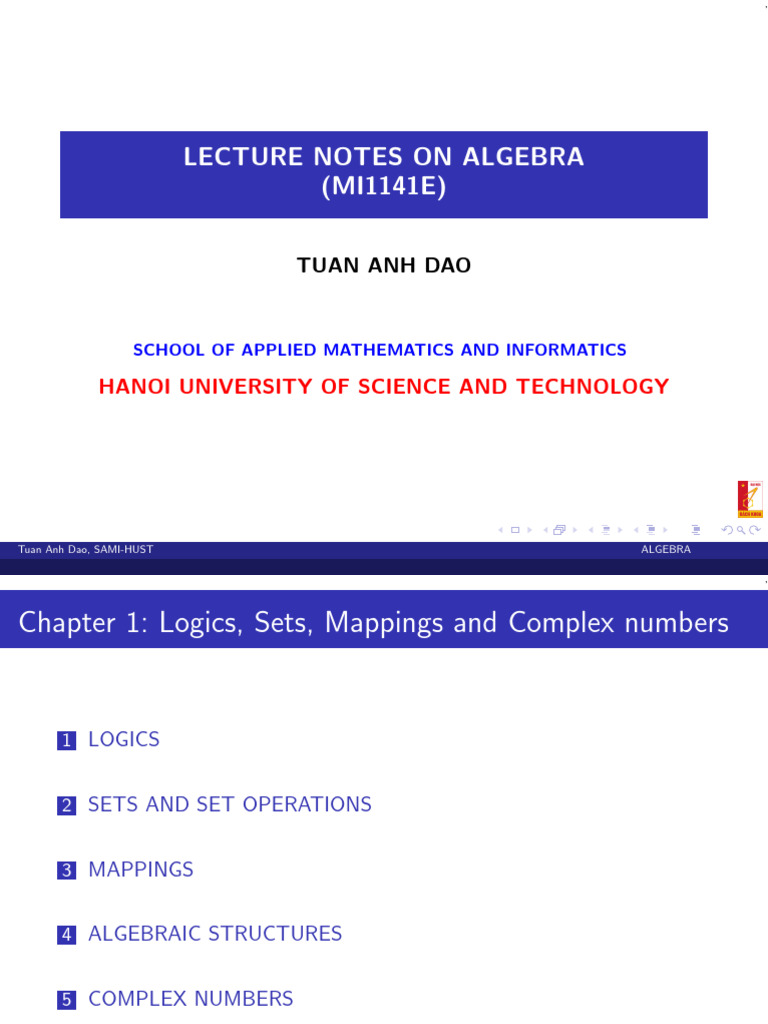 Lecture - Notes - Algebra-Chapter 1 MI1141 | PDF | Logic | Proposition