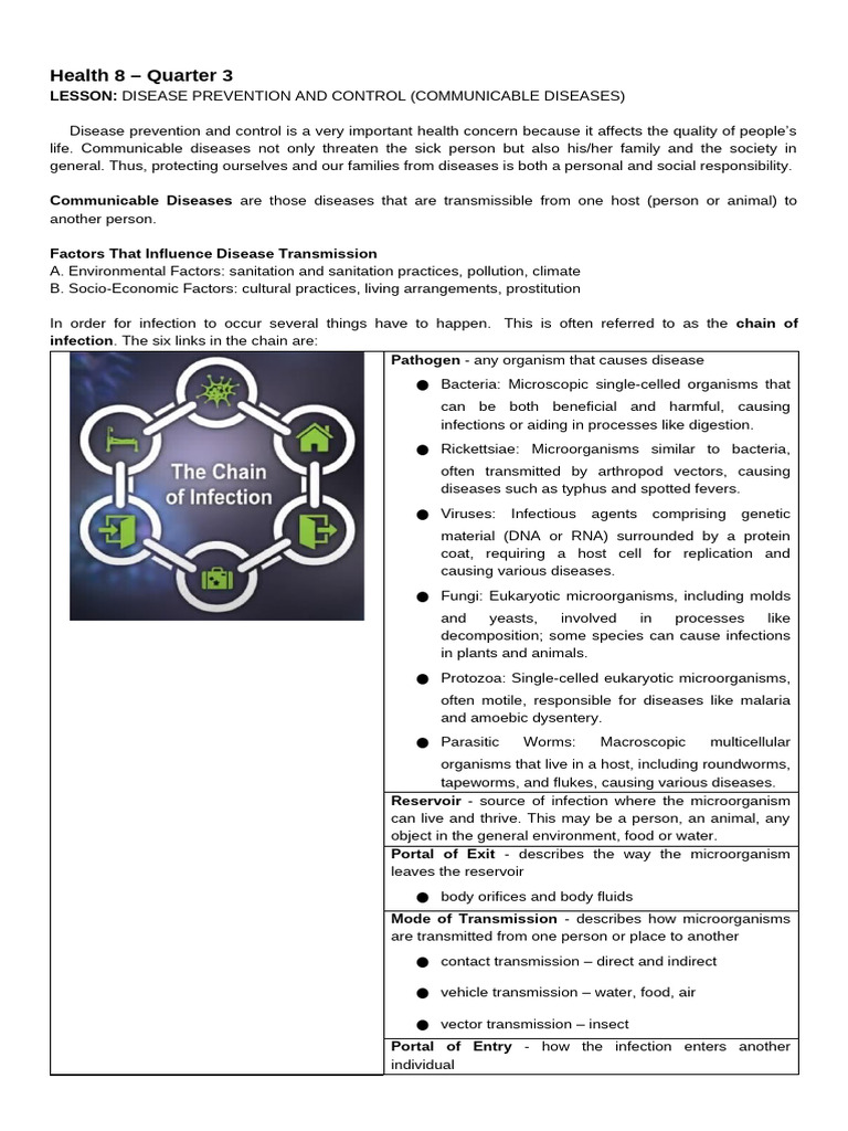 Q3 Health Lecture Disease Prevention and Control | PDF | Infection | Microorganism
