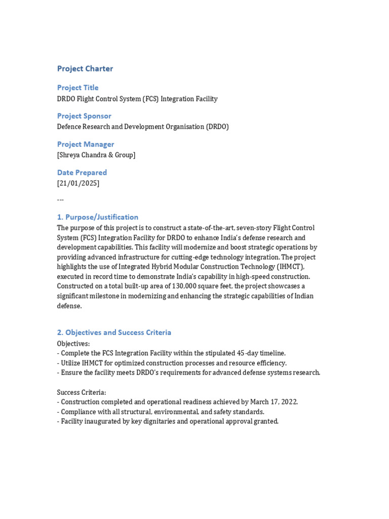 DRDO Project Charter | PDF