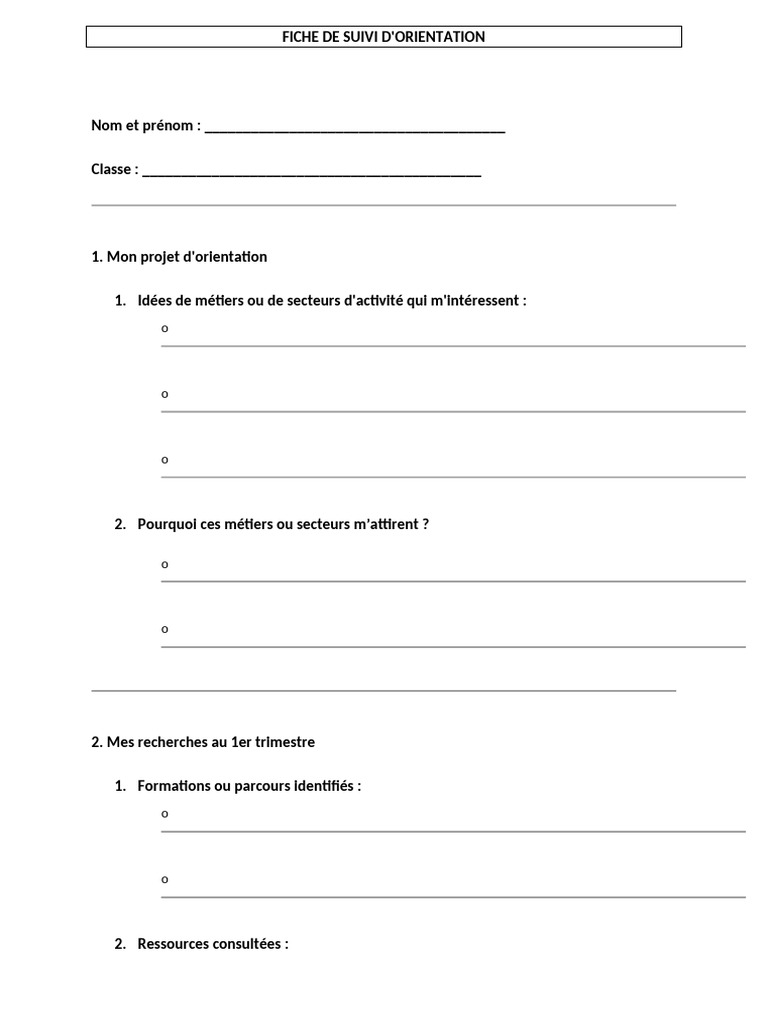 Fiche de Suivi d'Orientation | PDF