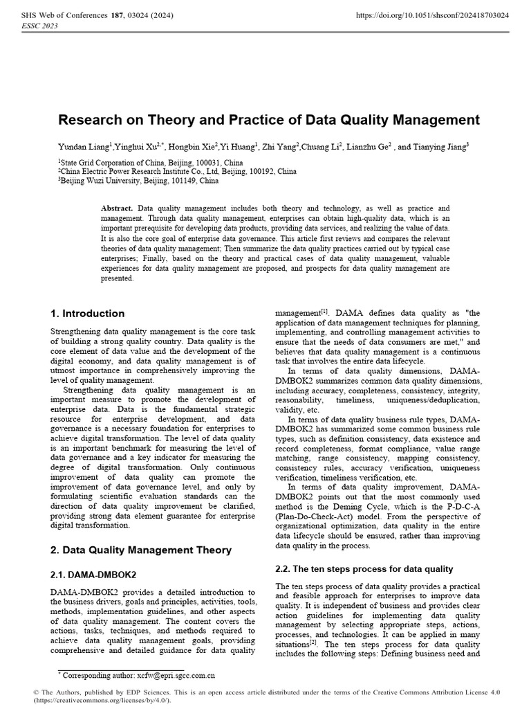 shsconf_essc2024_03024 | PDF | Data Quality | Quality Management