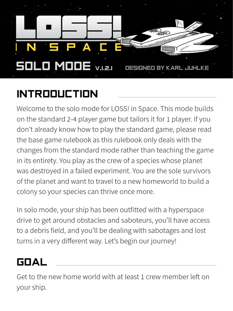 LOSS! in Space v1.2.1 - Rulebook-Solo | PDF
