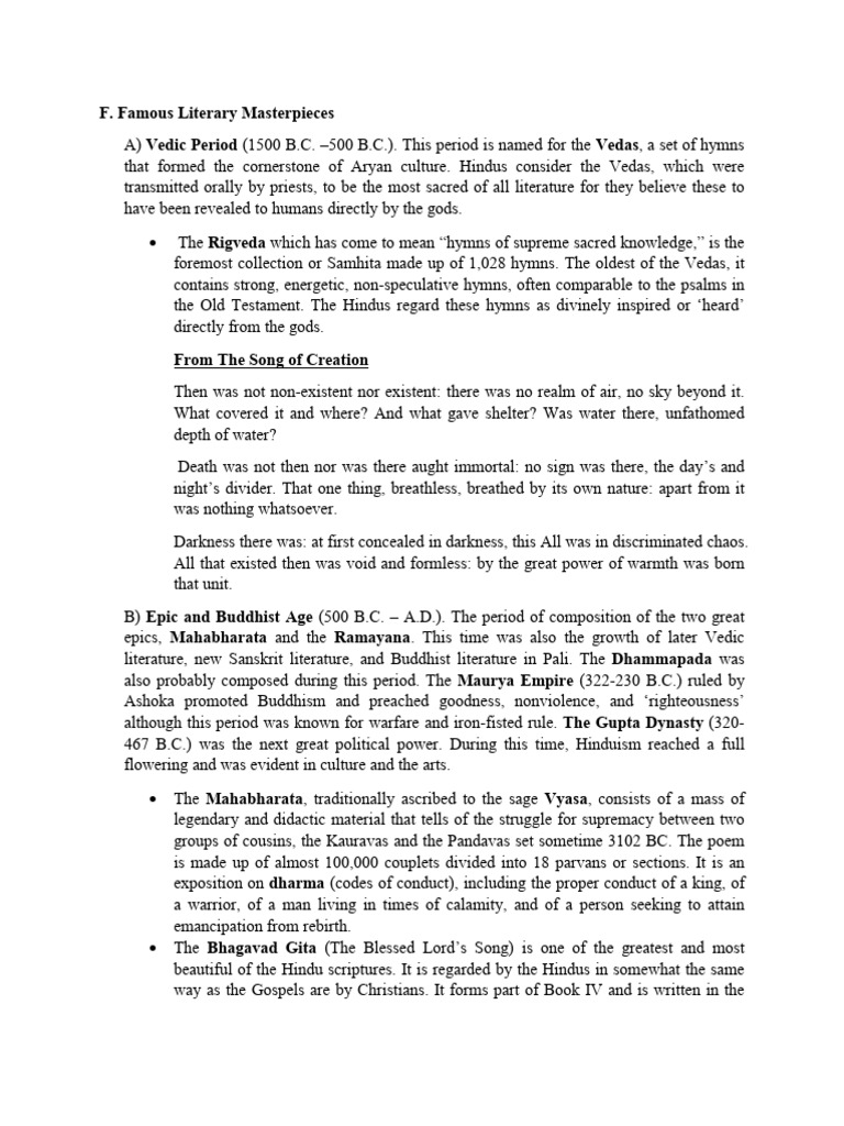 E. Famous Literary Masterpieces | PDF | Vedas | Bhagavad Gita