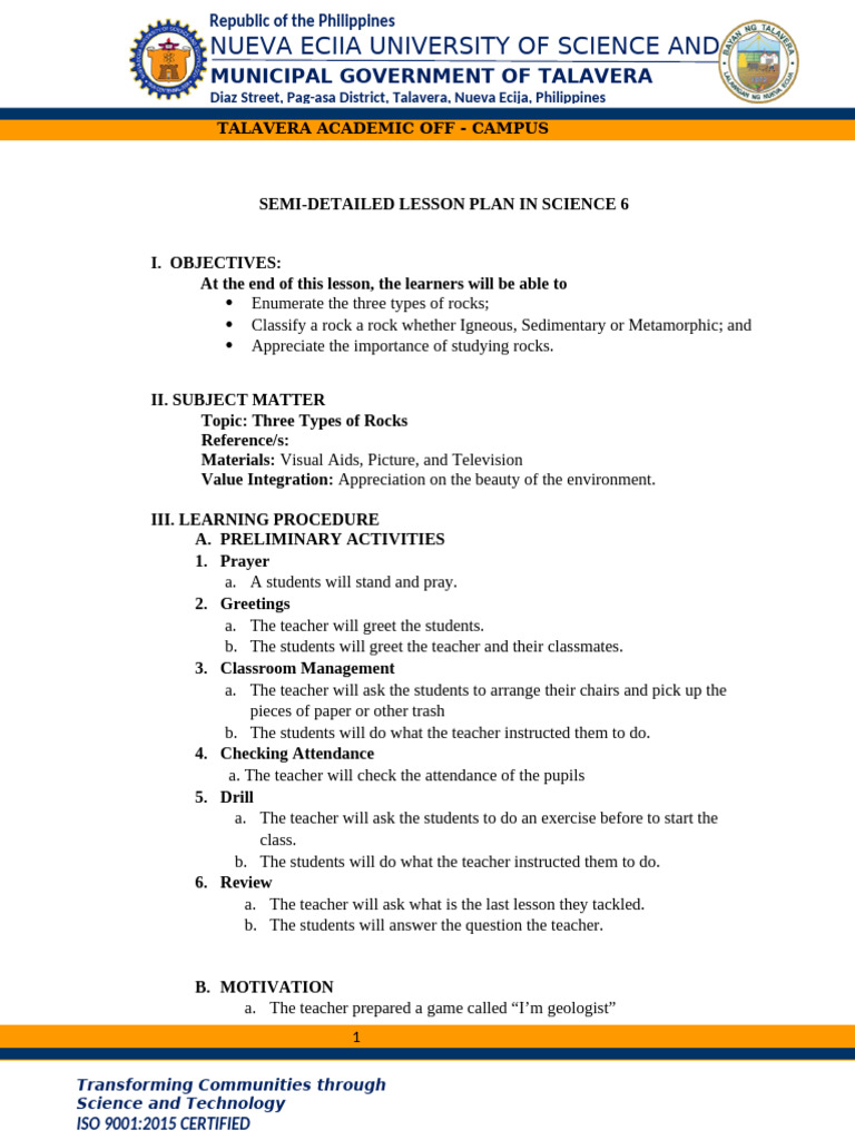Final Lesson Plan | PDF | Rock (Geology) | Igneous Rock