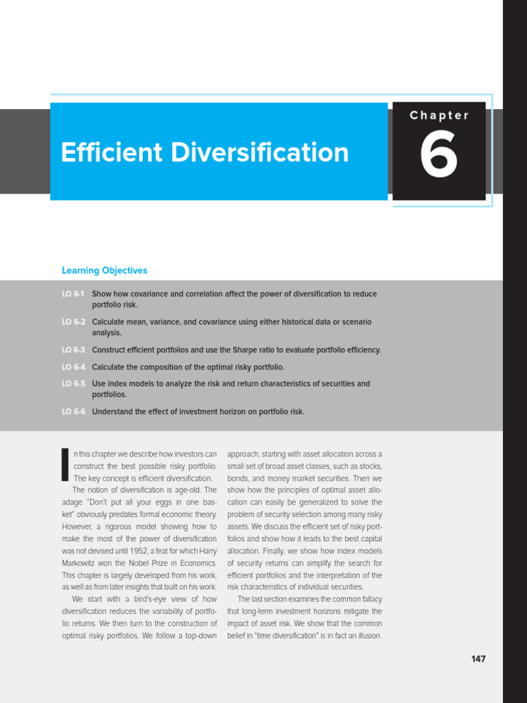 W-12 CH 6 Efficient Diversification (Bodie) | PDF | Diversification (Finance) | Financial Risk