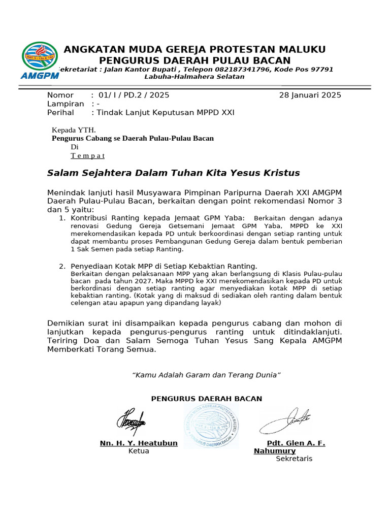 SUrat AMGPM Kotak MPP Dan Kontribusi Yaba | PDF