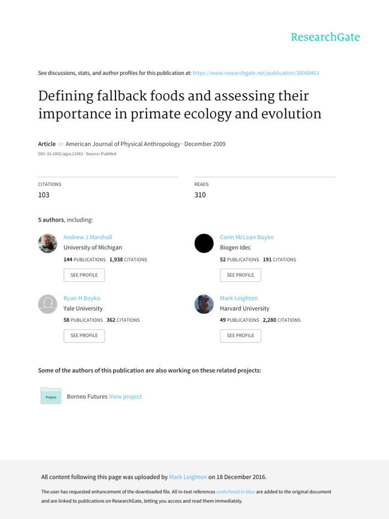 Fallback Foods in Primate Ecology | PDF | Foods | Evolution