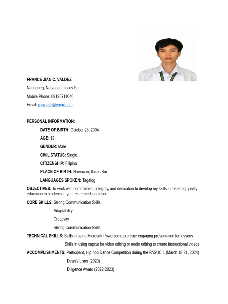 Resume: France Jian C. Valdez | PDF
