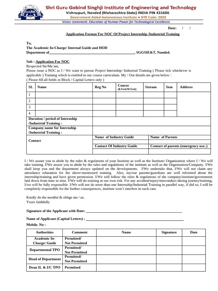 Updated Internship NOC Format For UG&PG | PDF | Higher Education ...