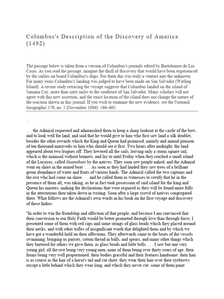 Columbus's 1492 Discovery of America | PDF