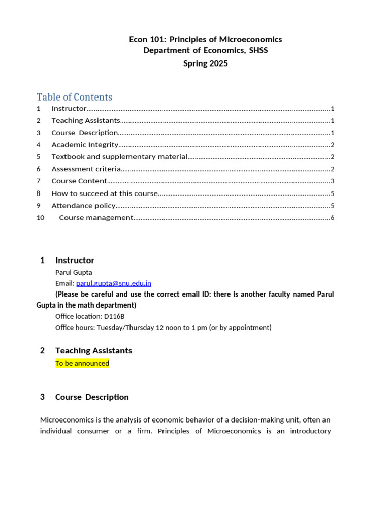 Course Outline - Spring2025 - Revised | PDF | Economics | Microeconomics