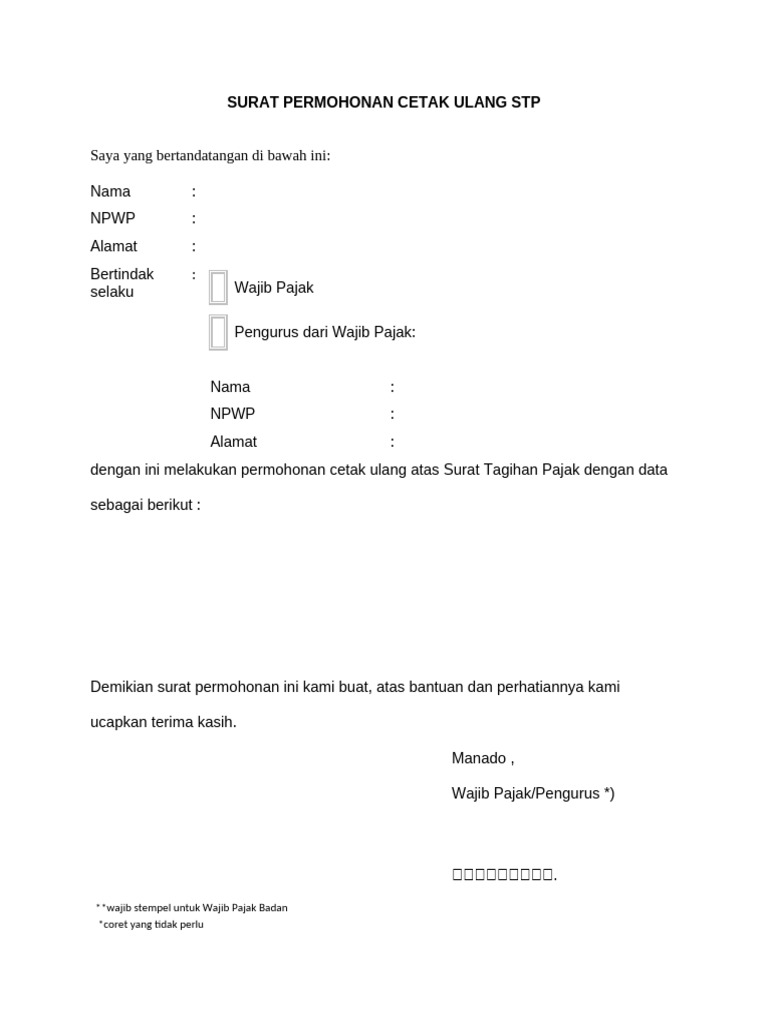 Surat Permohonan Cetak Ulang STP | PDF