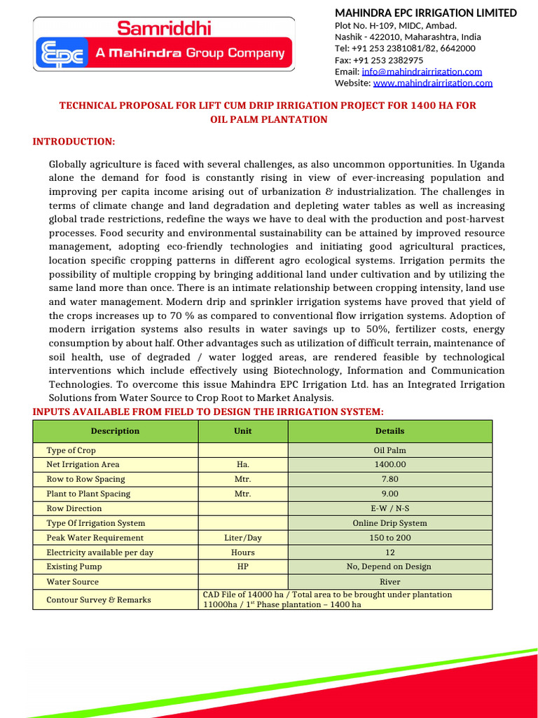 Technical Proposal - Uganda Project 1400 Ha | PDF | Agriculture ...