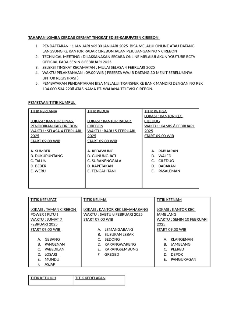 TAHAPAN LOMBA CERDAS CERMAT TINGKAT SD SEKAB CIREBON OK | PDF