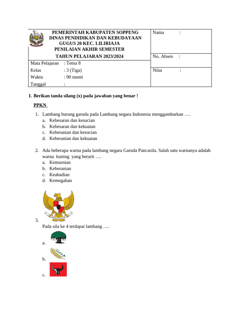 Soal Pas Kelas 3 Tema 8 | PDF