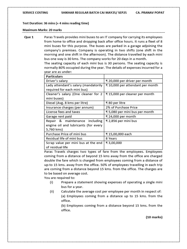 Paras Travels: Mini Bus Service Costs | PDF | Bus | Expense