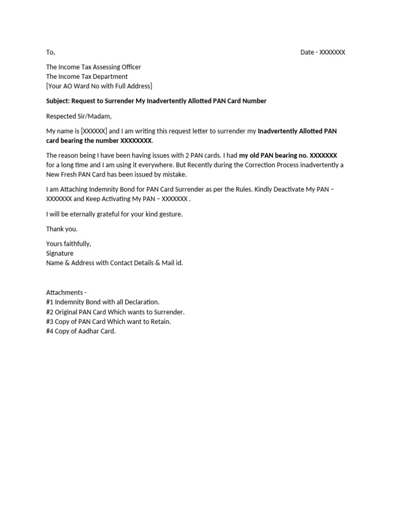 Request to Surrender Duplicate PAN | PDF | Affidavit